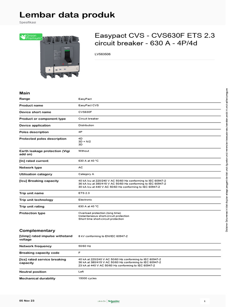MCCB 630A 4POLE EasyPact CVS - MCCB - LV563506 | PDF | Alternating ...