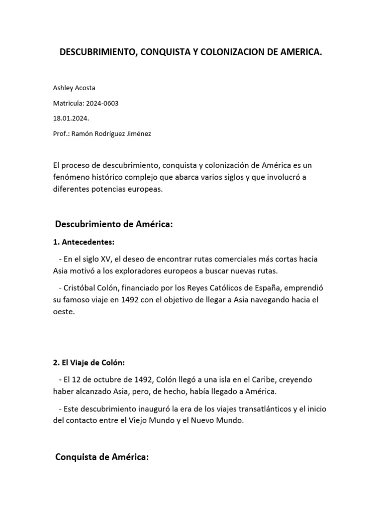 Descubrimiento, Conquista y Colonizacion de America. | PDF ...
