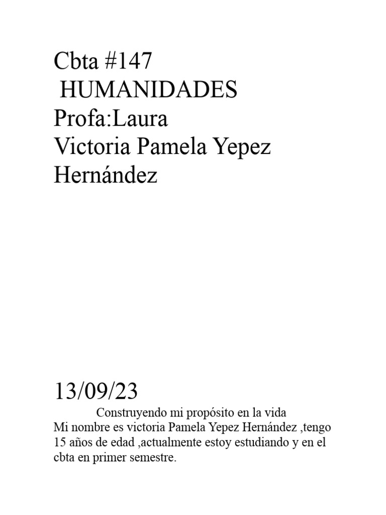 Cbta #147 Humanidades Profa:Laura Victoria Pamela Yepez Hernández | PDF