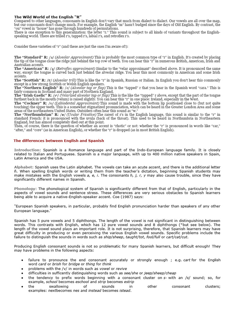 Differences and Problems With The R Sound | PDF | English Language ...