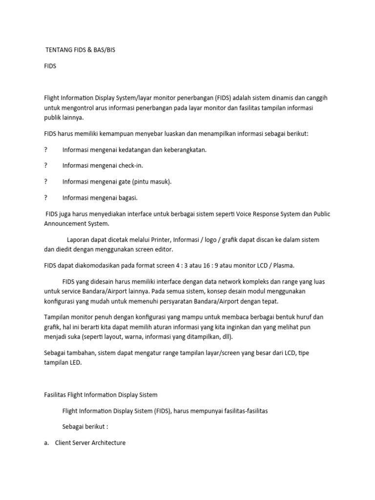 Sistem Informasi Penerbangan FIDS | PDF