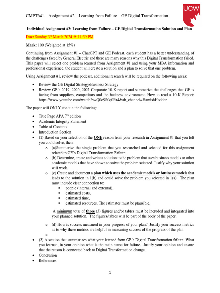 Assignment 2 - GE Digital Transformation - Winter 2024 | PDF | Apa Style | Citation