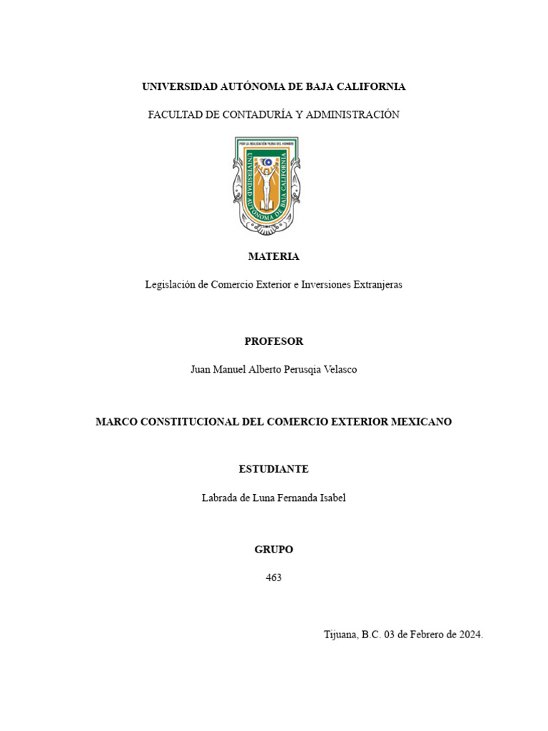 Labrada de Luna Fernanda Isabel - MARCO CONSTITUCIONAL DEL COMERCIO EXTERIOR MEXICANO | PDF