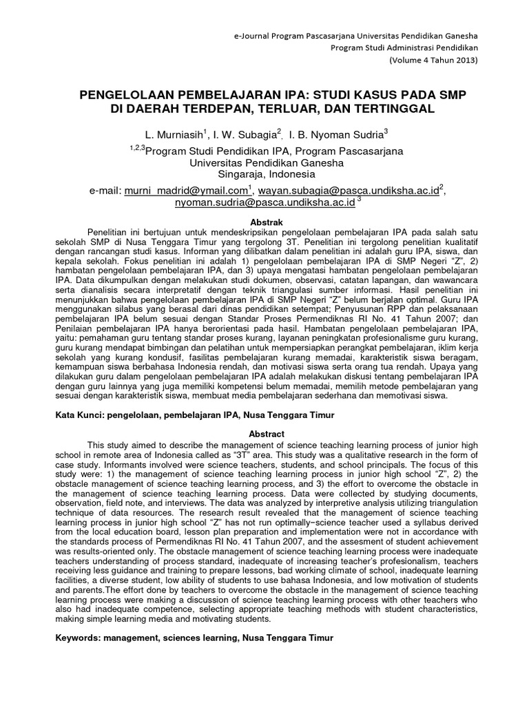 ID Potret Pengelolaan Pembelajaran Ipa Stud | PDF