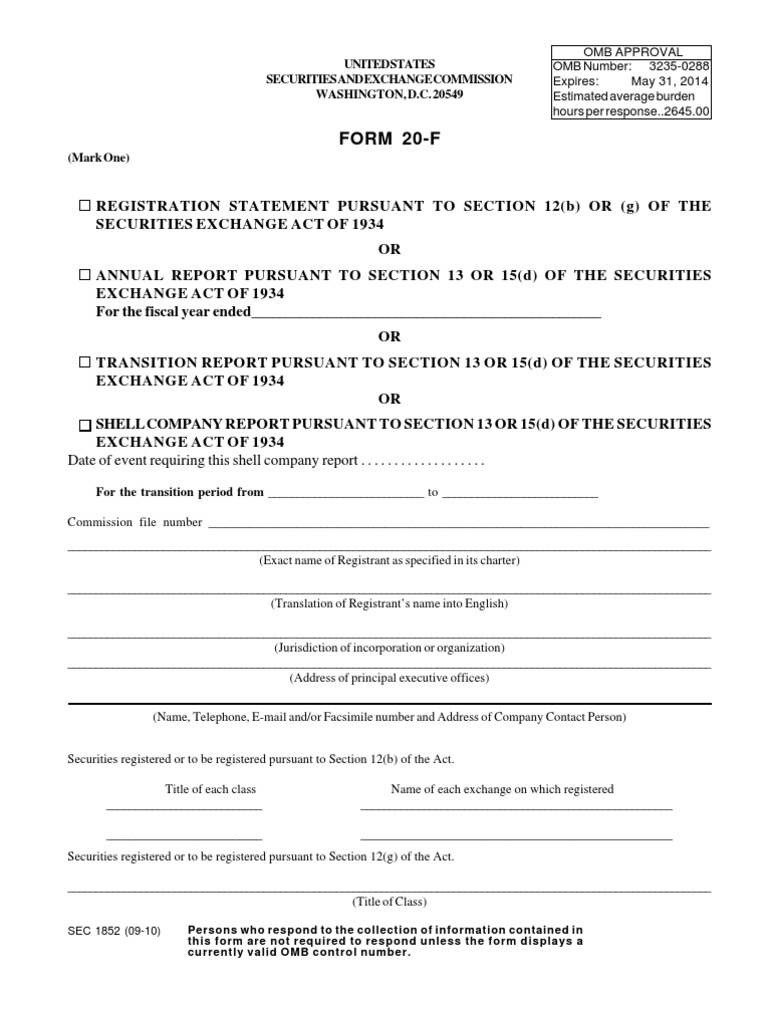 FORM 20-F: United States Securities and Exchange Commission WASHINGTON ...