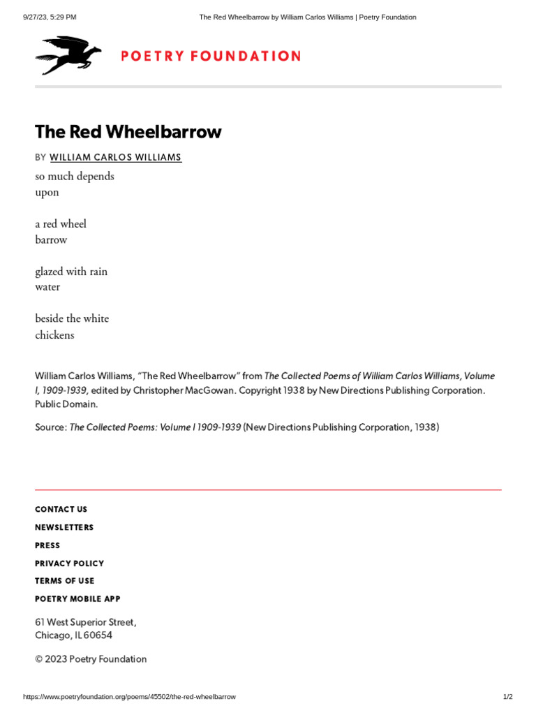 The Red Wheelbarrow by William Carlos Williams - Poetry Foundation | PDF