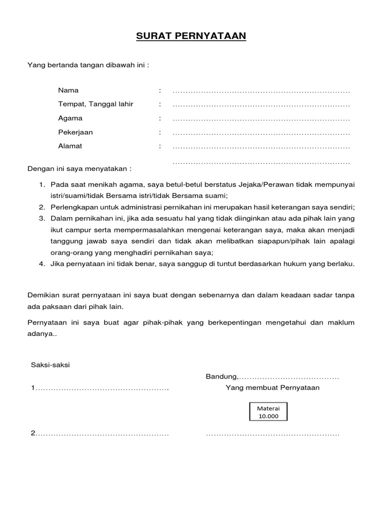 Surat Pernyataan Isbat Nikah | PDF | Politik | Hukum