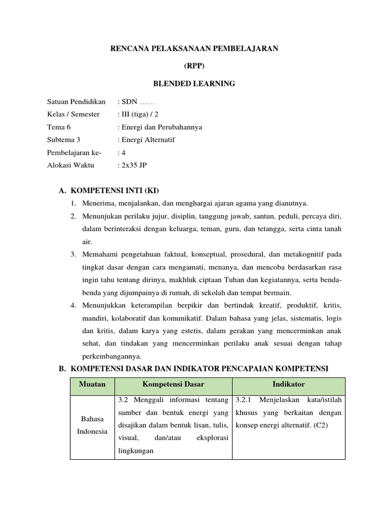 RPP KELAS 3 Blended Learning | PDF