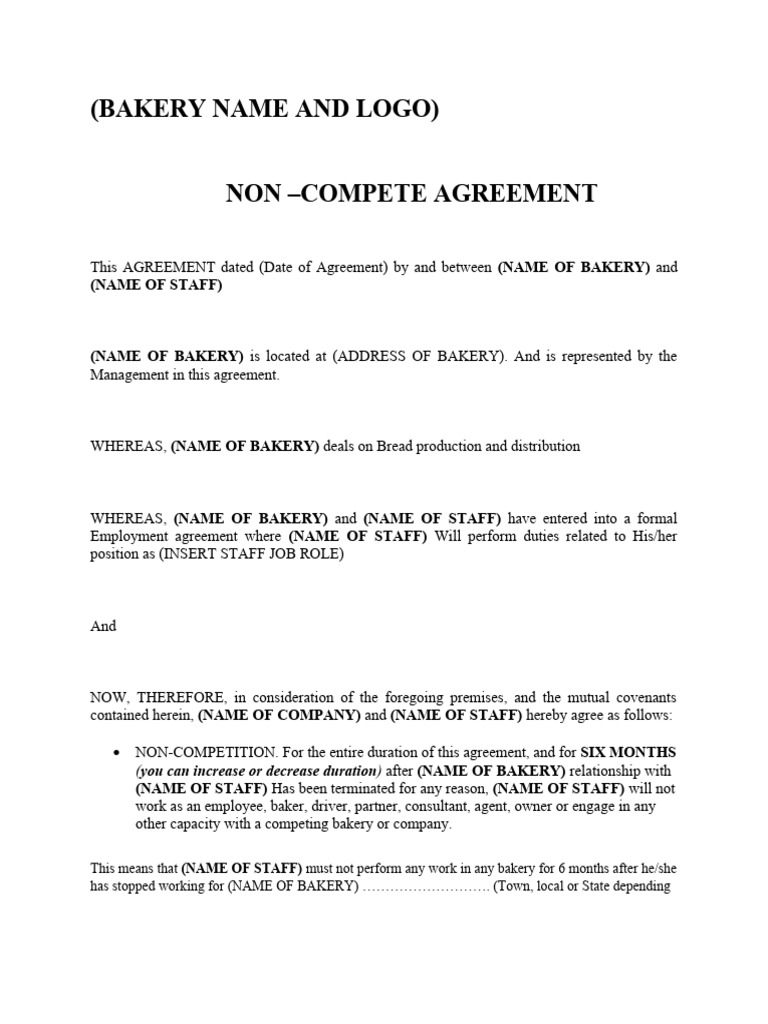 Bakery Employee Non-Compete Agreement | PDF | Business | Law