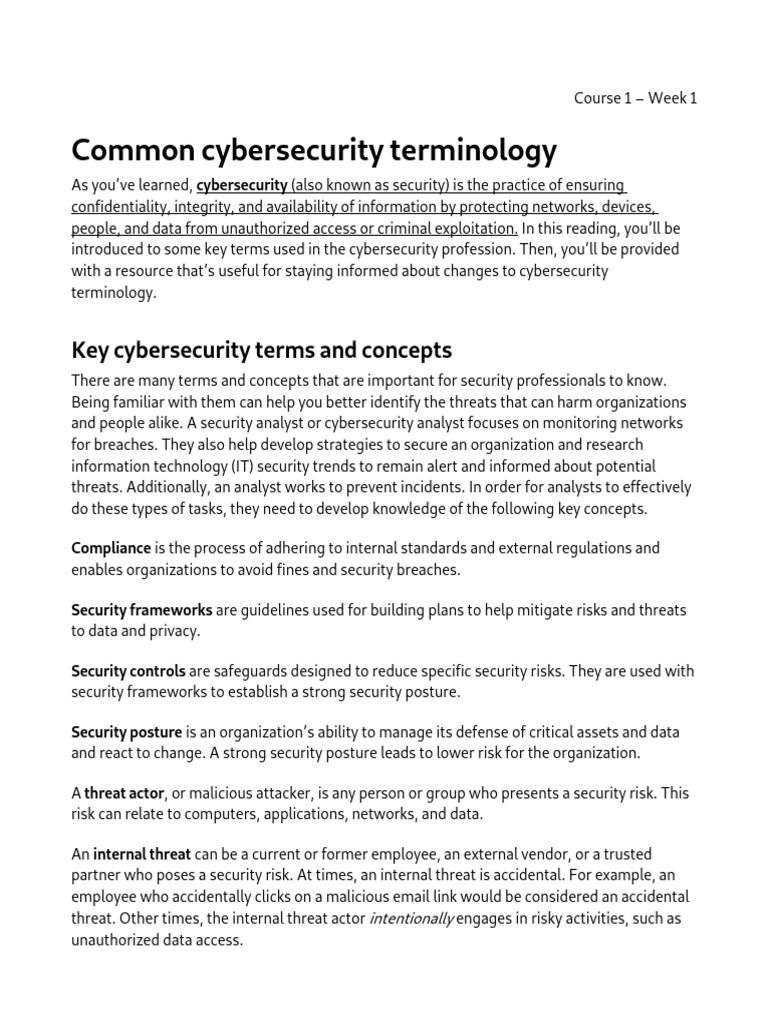 07-Common Cybersecurity Terminology | PDF | Security | Computer Security