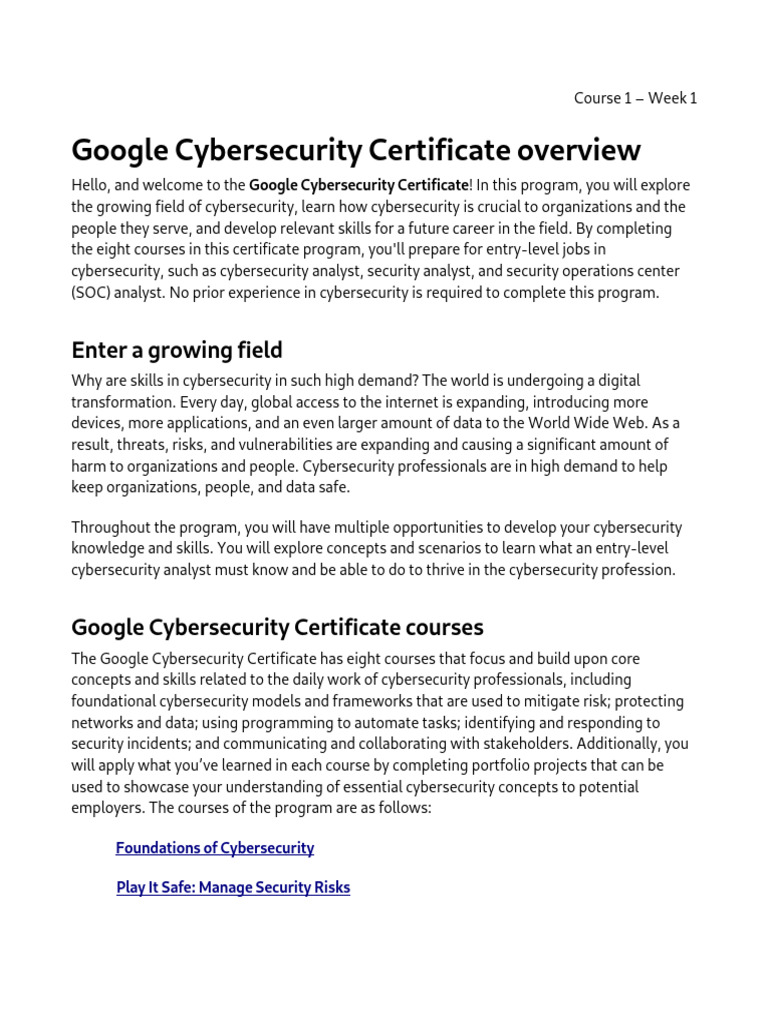 02-Google Cybersecurity Certificate Overview | PDF | Computer Security ...