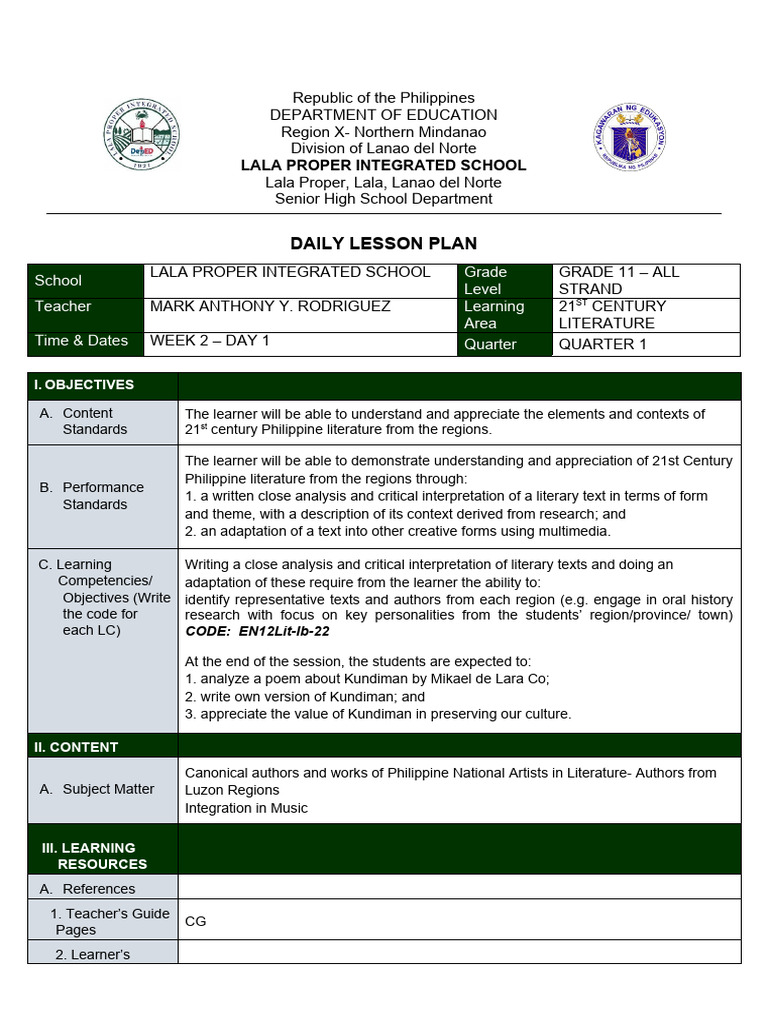 Day 1 | PDF | Learning | Lesson Plan