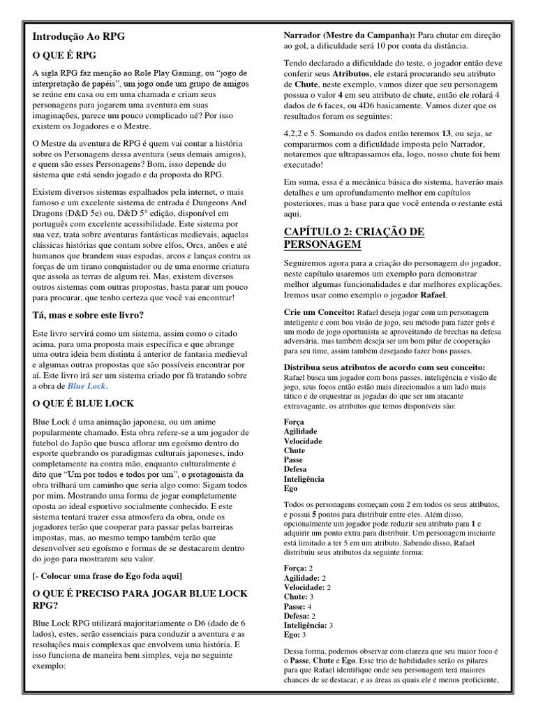 Introdução ao RPG Blue Lock | PDF | Jogos de RPG | Dungeons & Dragons ...