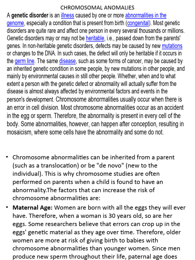 Ana 231 Chromosome Anomalies | PDF | Genetic Disorder | Genetics