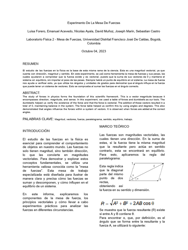 Informe de Lab II | Descargar gratis PDF | Fuerza | Vector Euclidiano