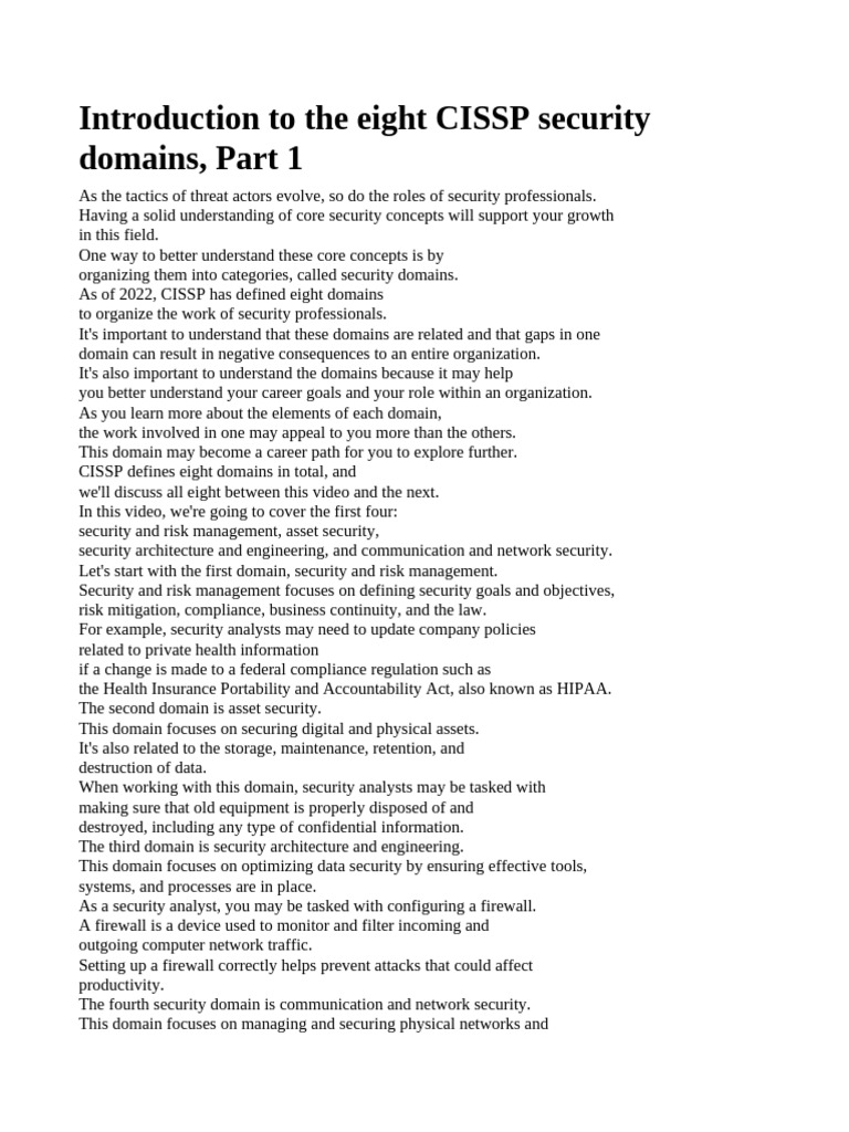 04-Introduction To The Eight CISSP Security Domains, Part 1 | PDF ...