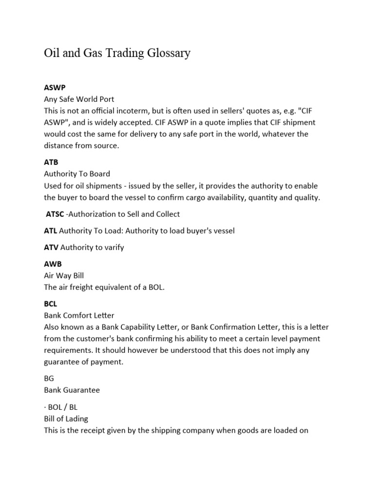 Oil and Gas Trading Terms Explained | PDF | Letter Of Credit | Private Law