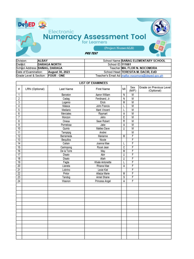 Grade 4 Numeracy Pre-Test Results | PDF | Rectangle | Euclid