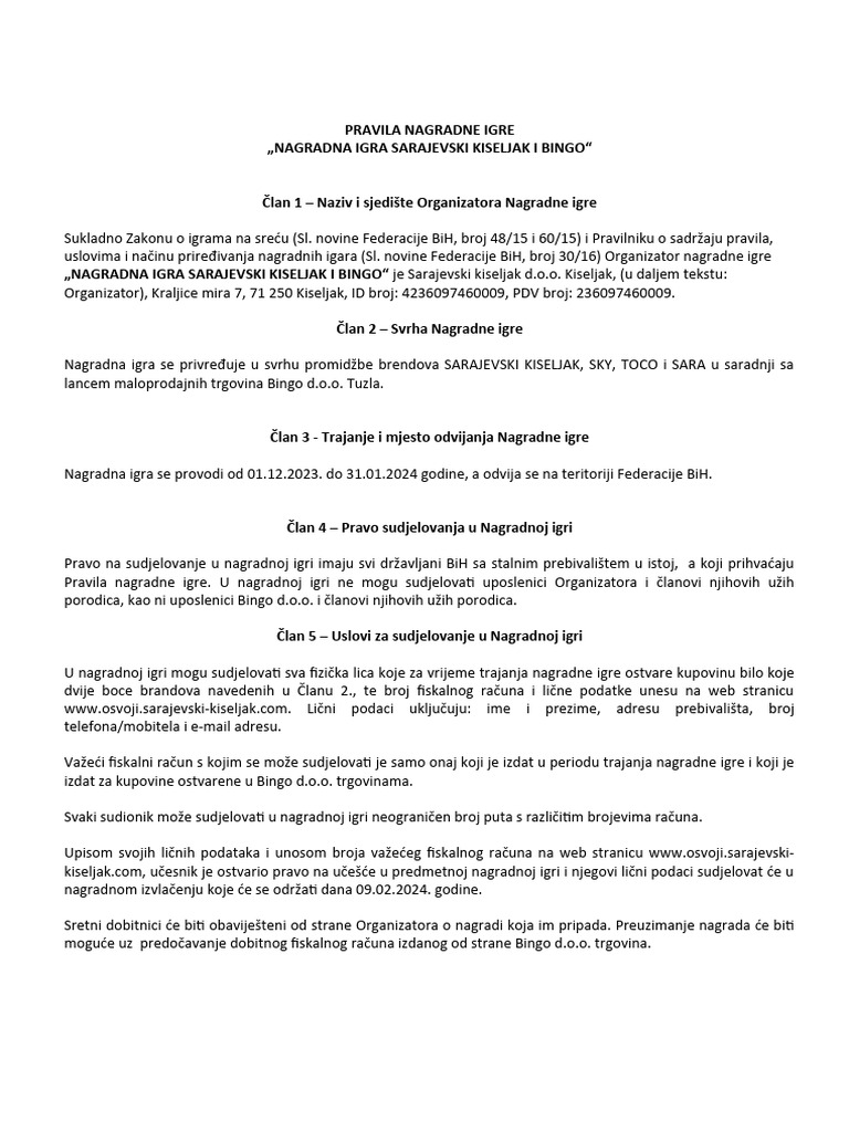 PRAVILA FBiH NI Bingo | PDF