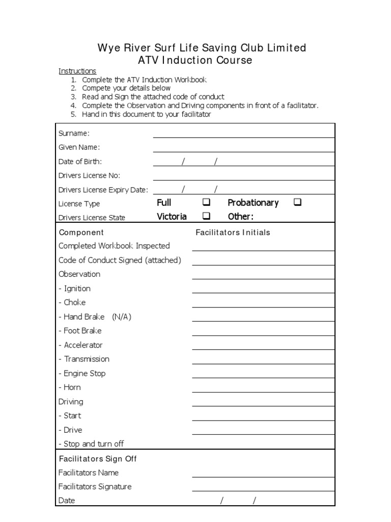 Wye River Surf Life Saving Club Limited ATV Induction Course | PDF ...