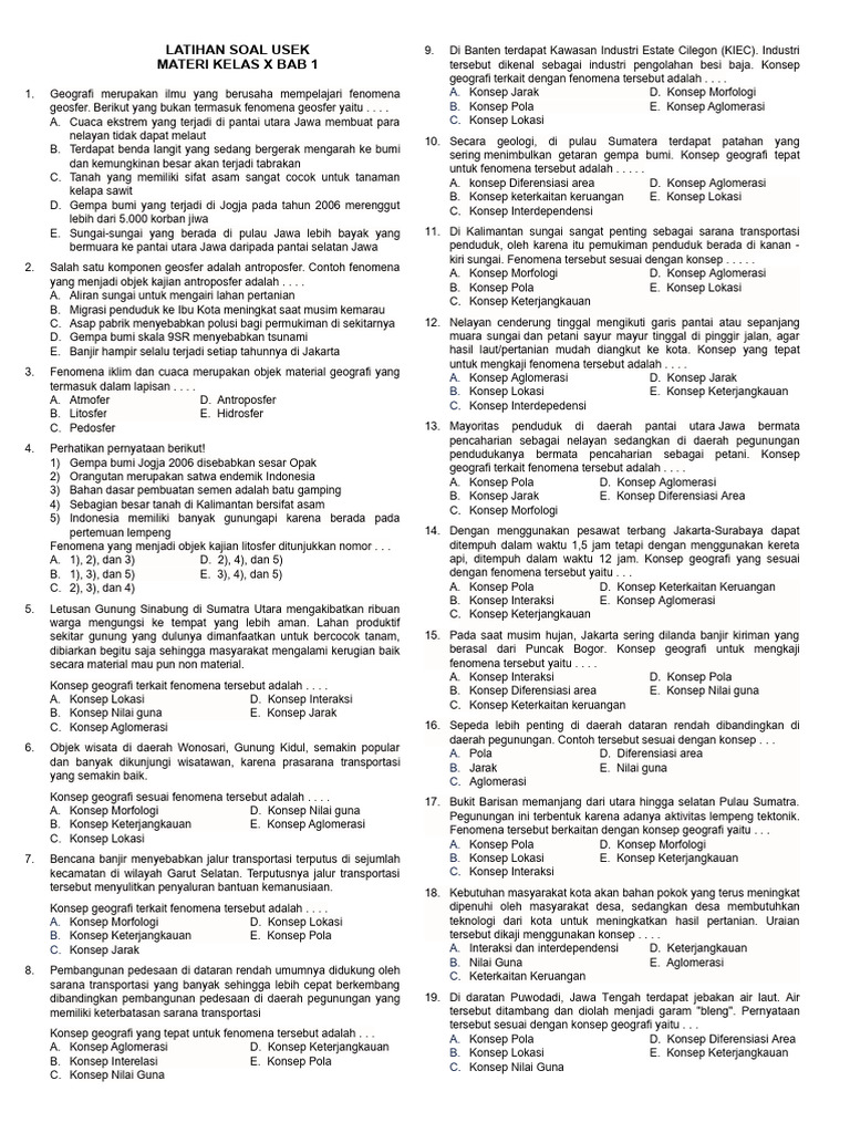 Latihan Soal Usek Bab 1.a | PDF