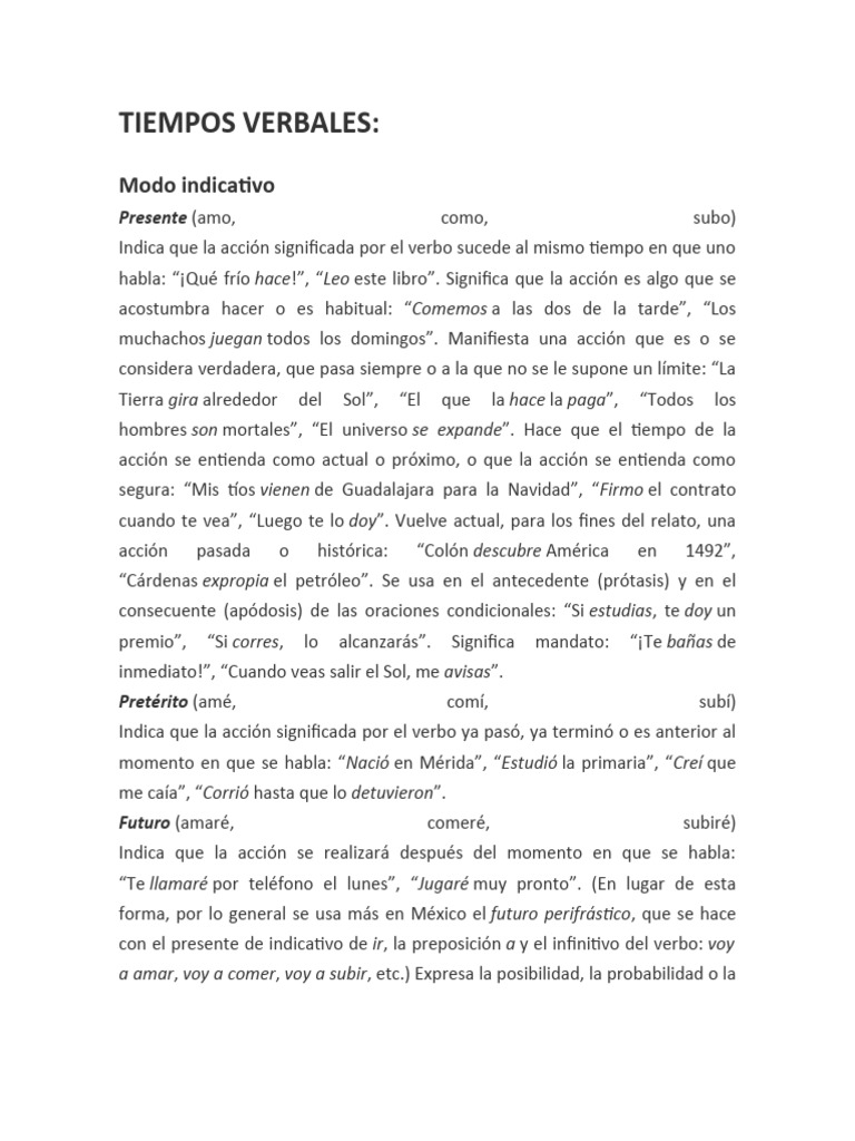 Tiempos Verbales | PDF | Lingüística | Gramática