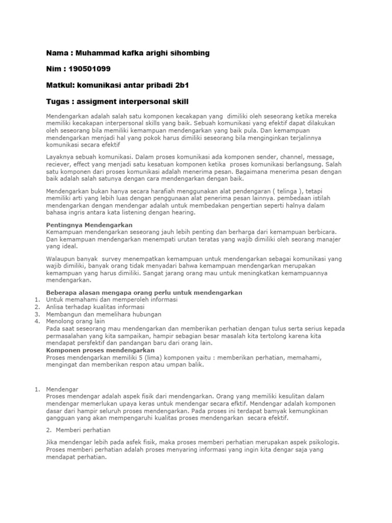 Tugas 2b1 (Kap) Interesonal Skill, Muhammad Kafka Nim 190501099 | PDF | Karier & Perkembangan
