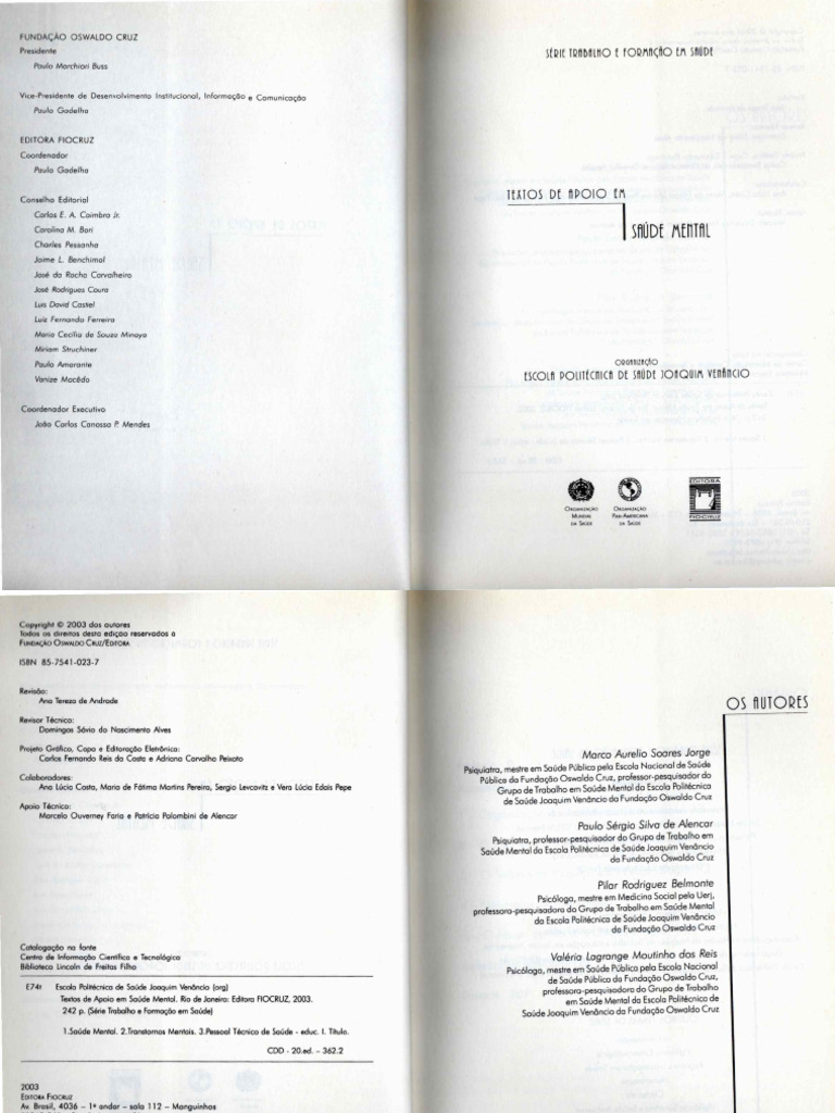 Saúde Mental 1 e 2 Cap EPJV-FIOCRUZ | PDF