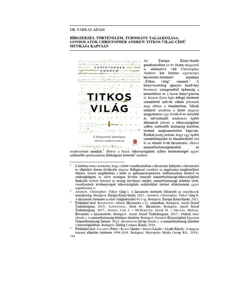 Dr. Farkas Ádám - Hírszerzés, Történelem, Tudomány Találkozása ...