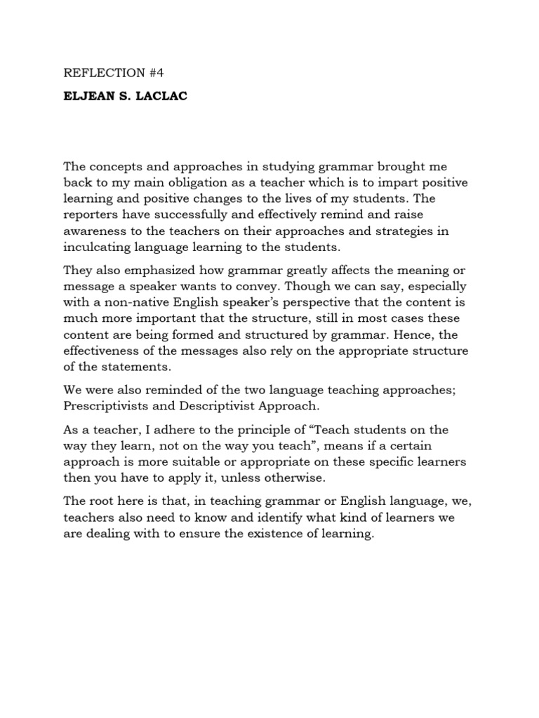 REFLECTION#4 | PDF | Career & Growth | Language Arts & Discipline