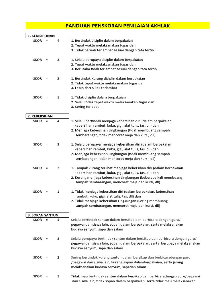 Penilaian Akhlak Mulia Dan Kepribadian Siswa | PDF | Karier & Perkembangan | Kesehatan Holistik