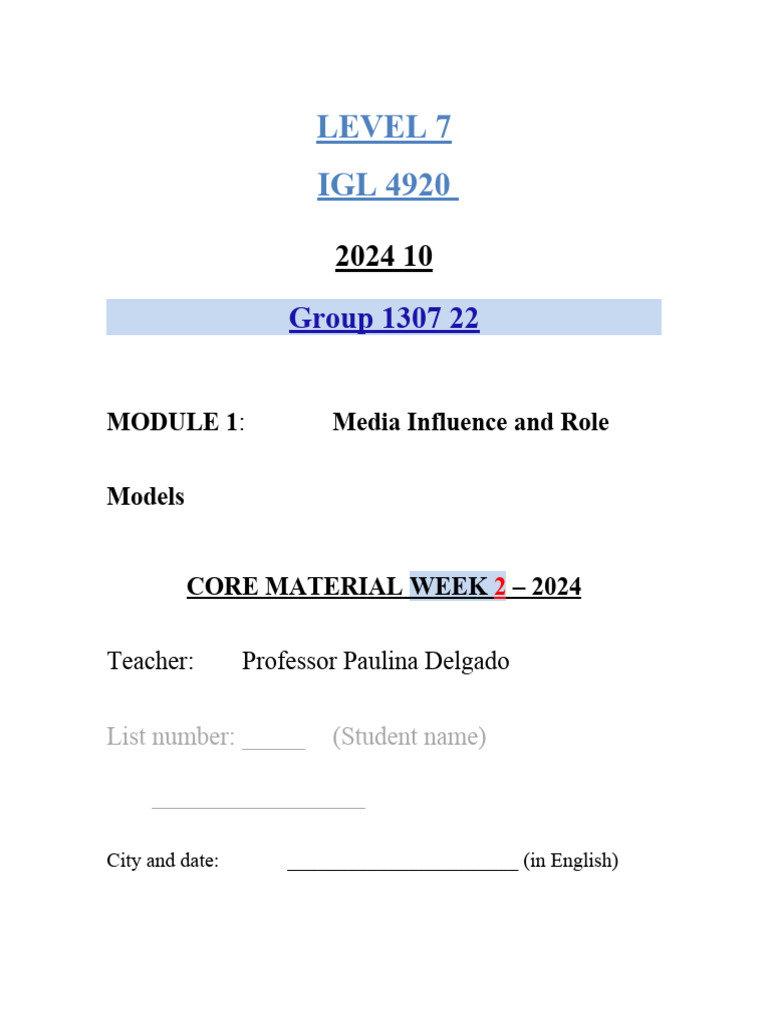 1307 22 Core Material Week 2 - 2024 | PDF | Superheroes | Social Media