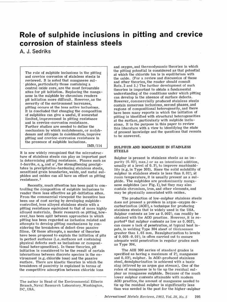 Sulphide Inclusions and Corrosion in Steels | PDF | Stainless Steel | Steel