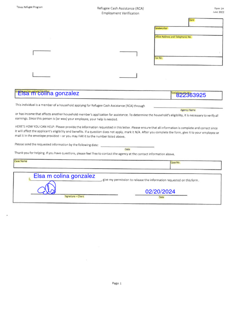 RCA Employment Verification - FORM | PDF