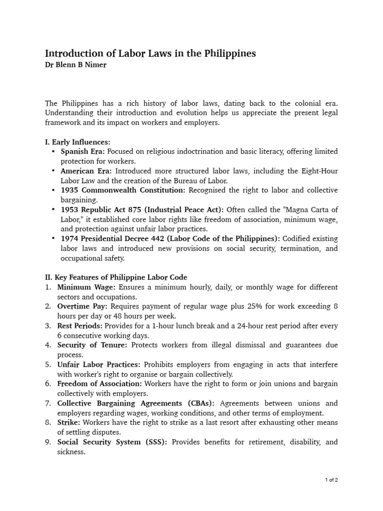 Introduction To Labor Laws | PDF | Labour Law | Employment