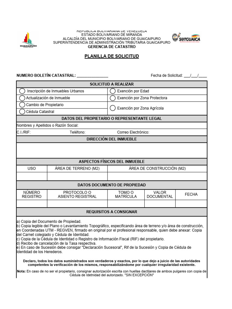 Solicitud de Cédula Catastral en Venezuela | PDF