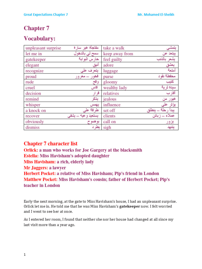 Great Expectations Chapter 7 MR Mohamed El Sheikh | PDF