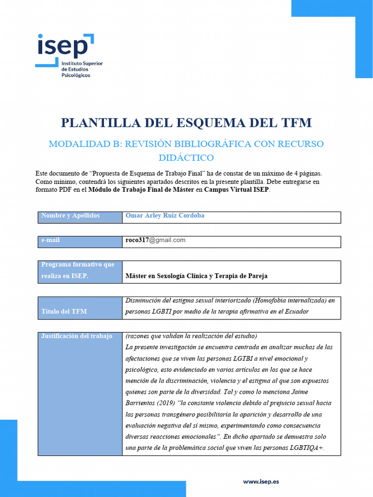 Plantilla Esquema TFM - Modalidad B. Revisión Bibliográfica Con Recurso Didáctico | PDF ...