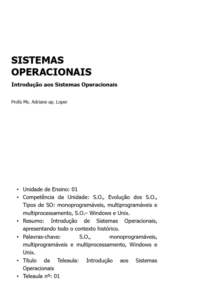 Sistemas Operacionais Introdução Aos Sistemas Operacionais | PDF ...