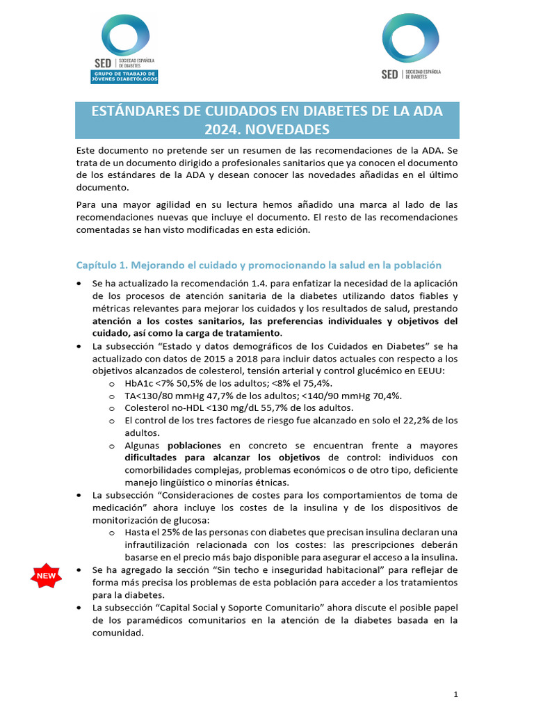 Novedades Estandares ADA 2024 | PDF | Diabetes | Obesidad