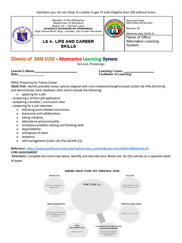 LS4-Life-and-Career-Skills-MODULE 1 | PDF | Employment | Learning