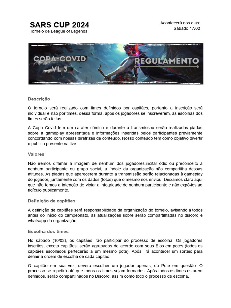 Copa Covid - Regulamento e Regras | PDF