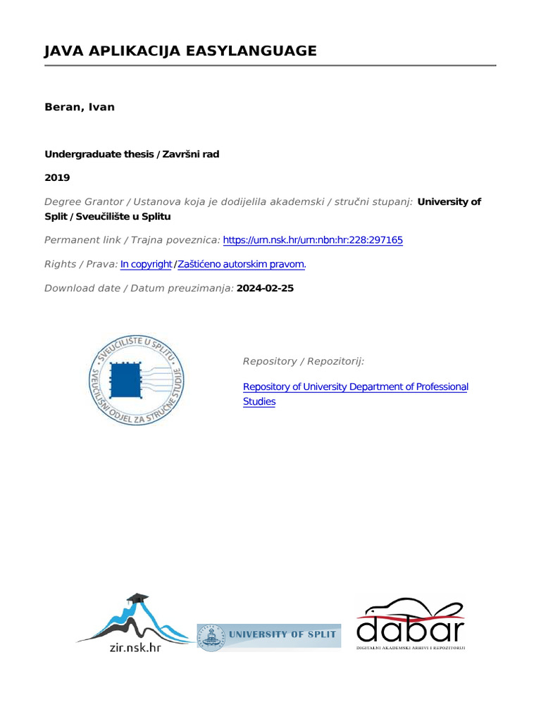 Java Aplikacija Easylanguage: Beran, Ivan | PDF