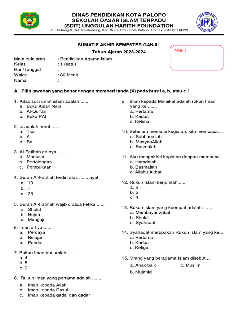 SAS PAI Kelas 1 | PDF