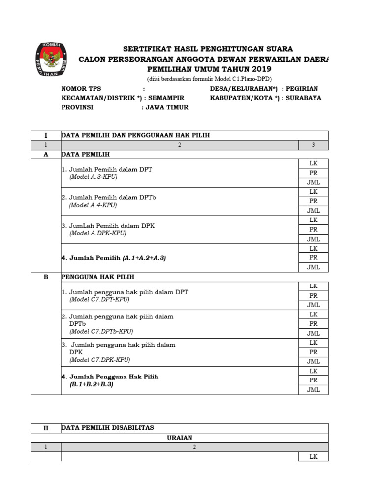 Hasil Penghitungan Suara DPD 2019 | PDF