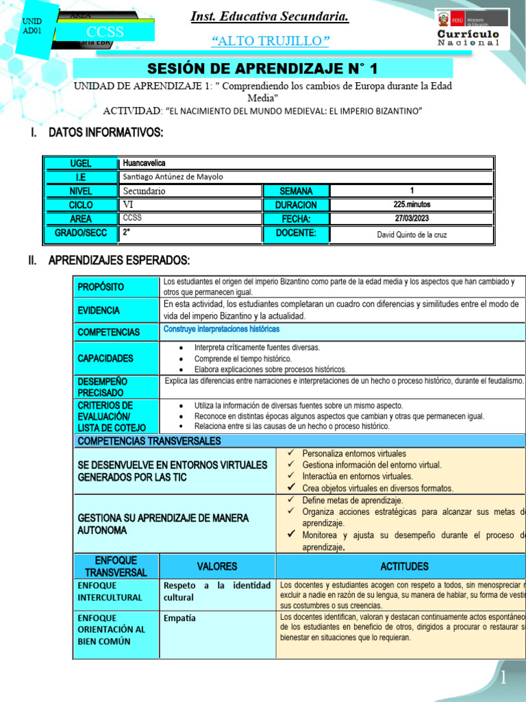 Sesion-Ccss-2-Sec-Semana-01 - 2024 | PDF | Evaluación | Aprendizaje