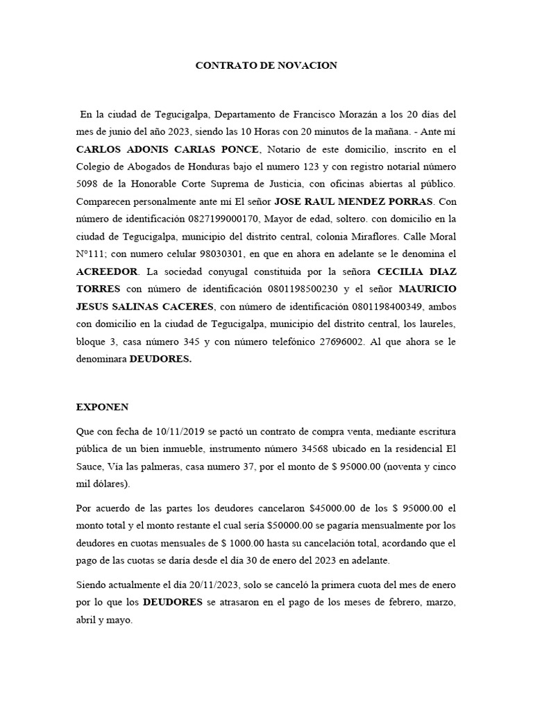 Contrato de Novacion | PDF | Pagos | Derecho privado Contrato de Novacion | PDF | Pagos | Derecho privado