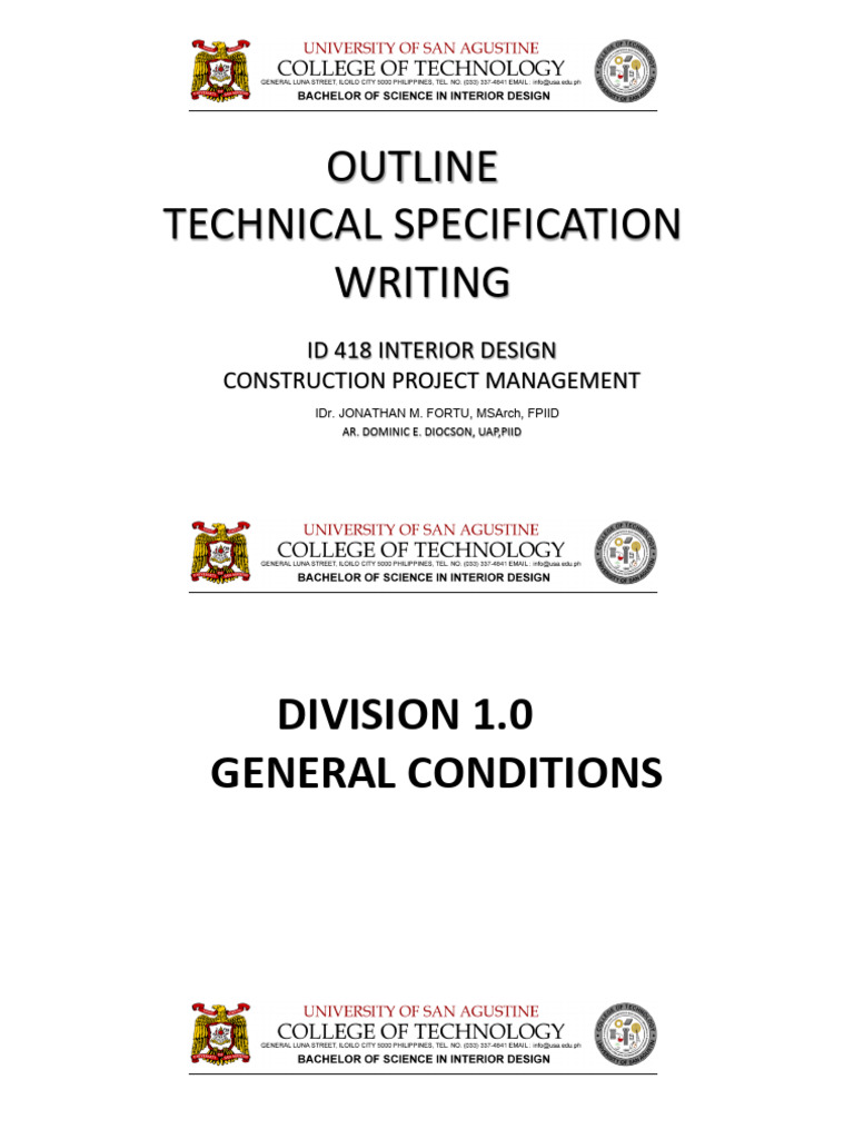 Outline Technical Specification Writing: Id 418 Interior Design ...