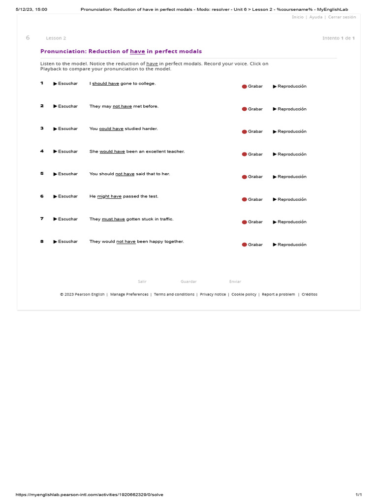Pronunciation - Reduction of Have in Perfect Modals - Modo - Resolver - Unit 6 - Lesson 2 ...