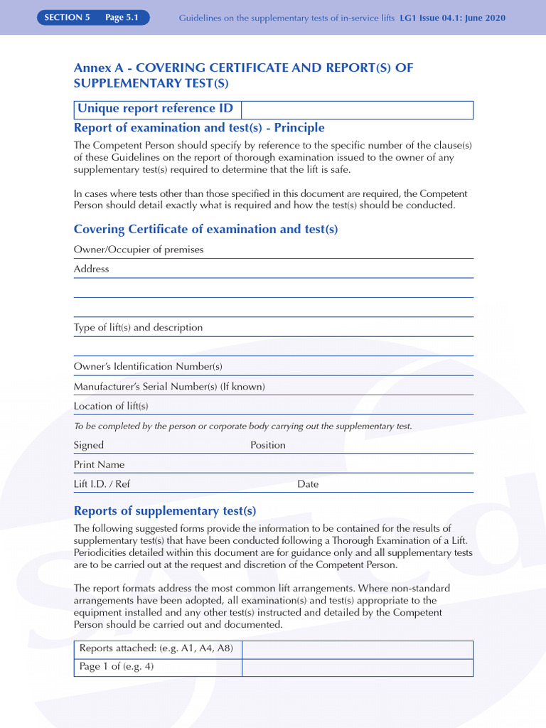 Guidance On Suplementary Tests For Lift | PDF | Technology & Engineering